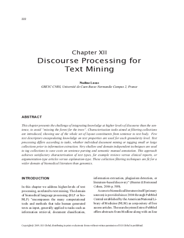 (PDF) Discourse Processing for Text Mining