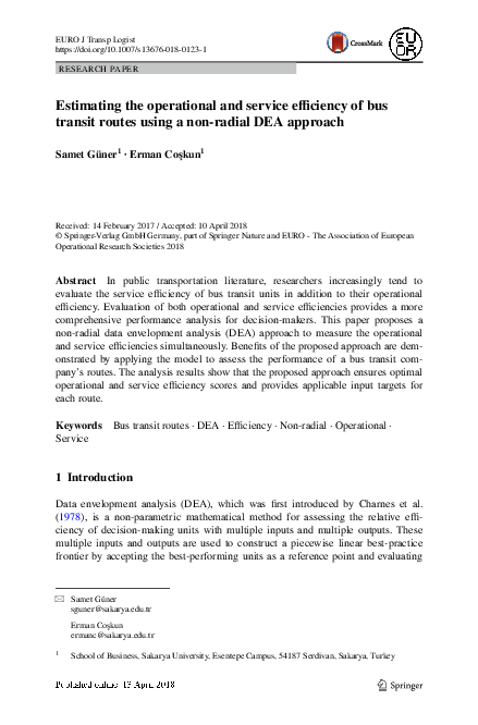 (PDF) Estimating the operational and service efficiency of bus transit ...