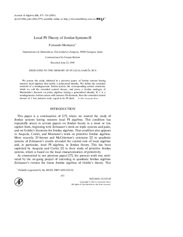 (PDF) Local PI Theory of Jordan Systems II