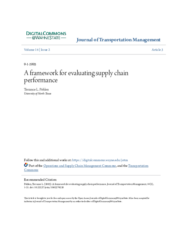 (PDF) Evaluating Interfirm Supply Chain Performance