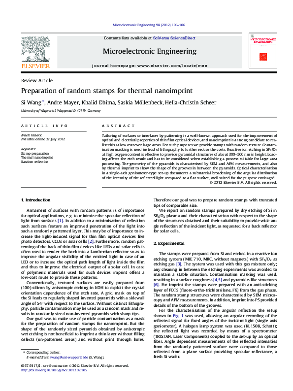 (PDF) Preparation of random stamps for thermal nanoimprint
