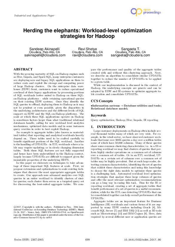 (PDF) Herding the elephants: Workload-level optimization strategies for Hadoop