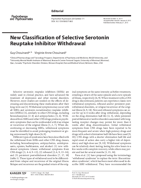 (PDF) New Classification of Selective Serotonin Reuptake Inhibitor ...