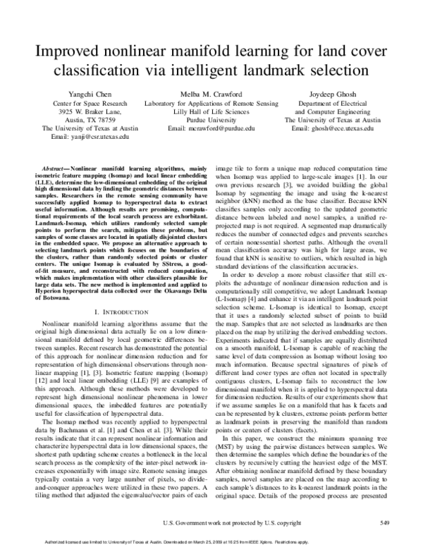 (PDF) Improved nonlinear manifold learning for land cover classification via intelligent ...