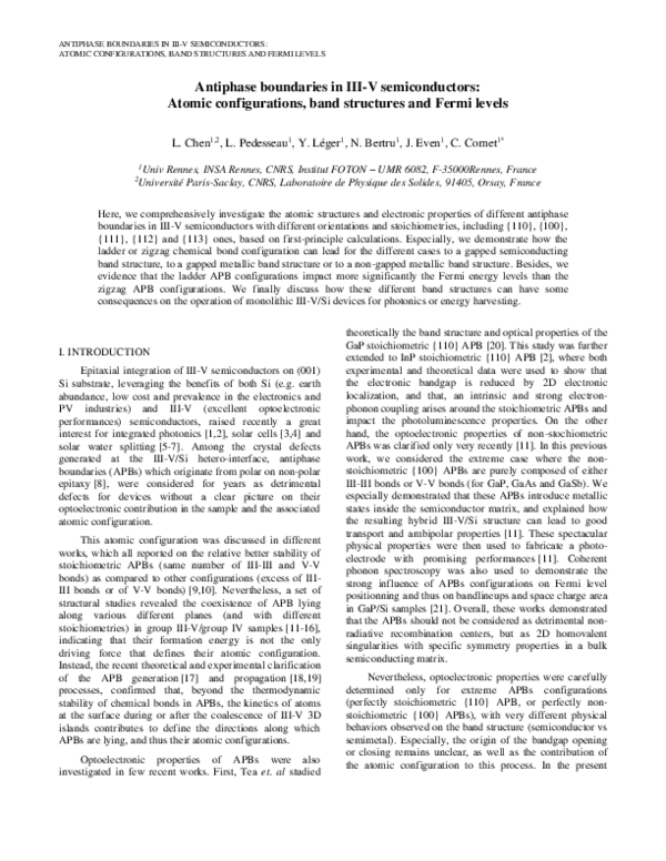(PDF) Antiphase boundaries in III-V semiconductors: Atomic configurations, band structures, and ...