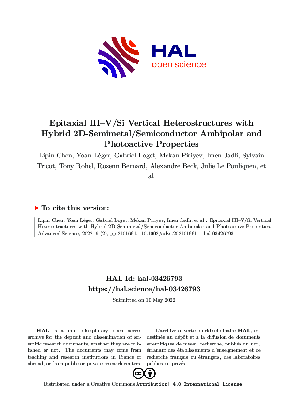 (PDF) Epitaxial III–V/Si Vertical Heterostructures with Hybrid 2D‐Semimetal/Semiconductor ...