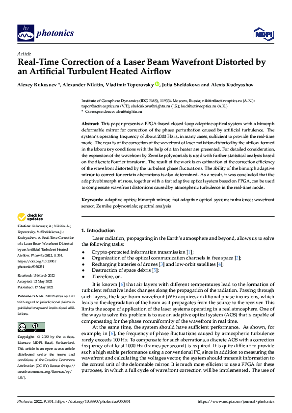(PDF) Real-Time Correction of a Laser Beam Wavefront Distorted by an Artificial Turbulent Heated ...