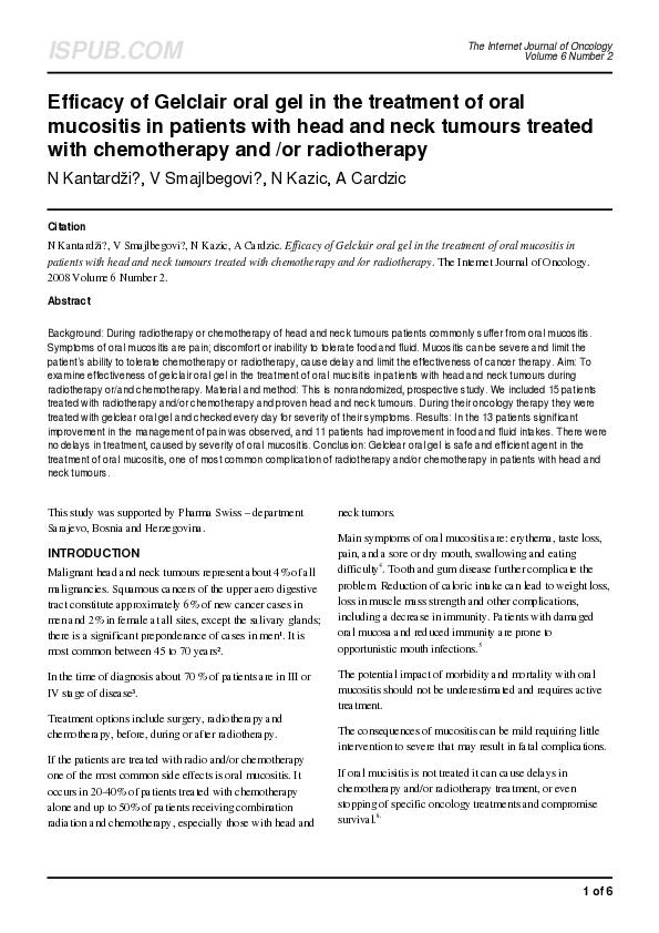 (PDF) Efficacy of Gelclair oral gel in the treatment of oral mucositis ...