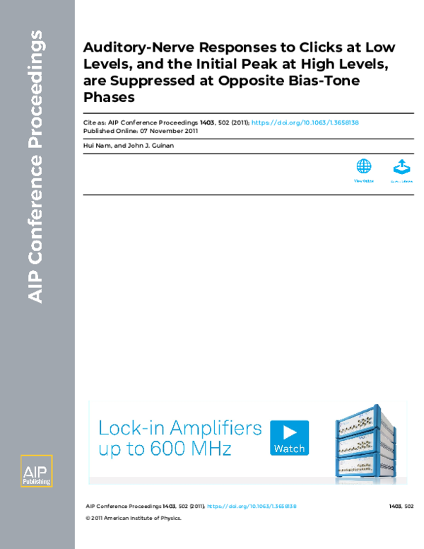 (PDF) Auditory-Nerve Responses to Clicks at Low Levels, and the Initial ...