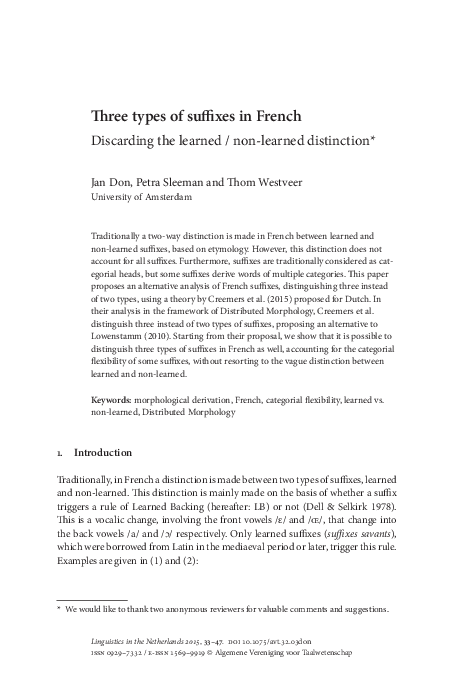 (PDF) Three types of suffixes in French