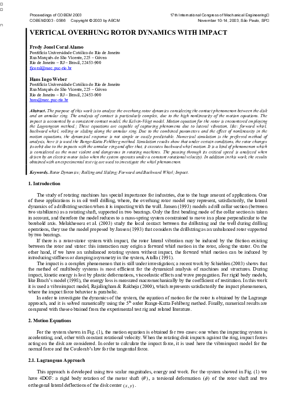 (PDF) Vertical Overhung Rotor Dynamics with Impact