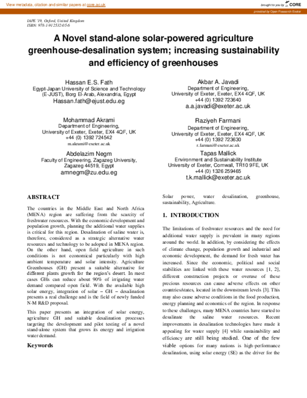 (PDF) A novel stand-alone solar-powered agriculture greenhouse ...