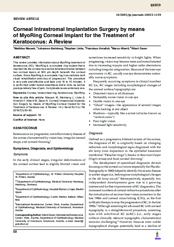 (PDF) Corneal Intrastromal Implantation Surgery by means of MyoRing ...