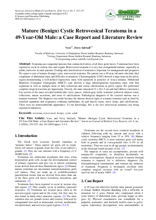 (PDF) Mature (Benign) Cystic Retrovesical Teratoma in a 49-Year-Old ...
