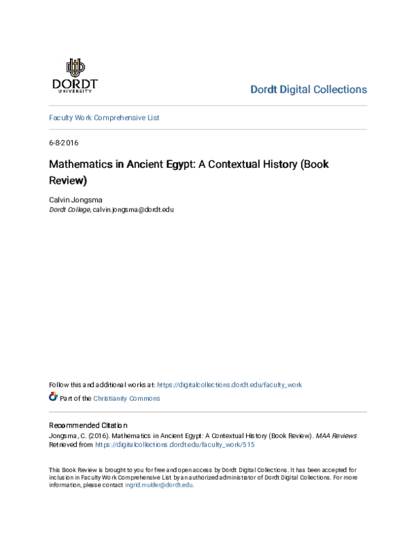 (PDF) Mathematics in Ancient Egypt: A Contextual History (Book Review)