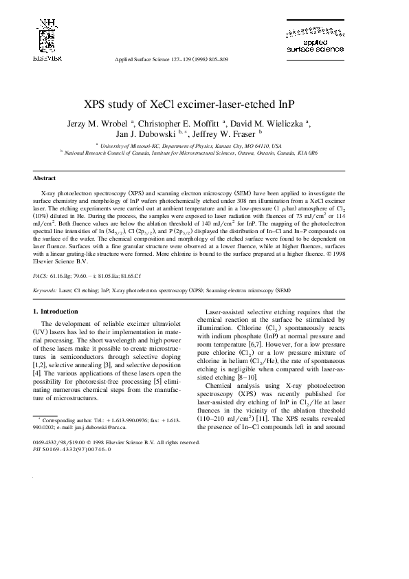(PDF) XPS study of XeCl excimer-laser-etched InP