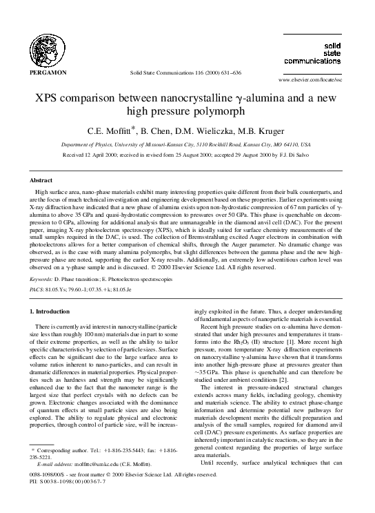 (PDF) XPS comparison between nanocrystalline γ-alumina and a new high ...