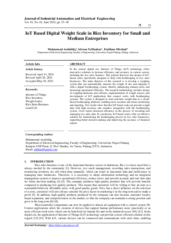 (PDF) IOT Based Digital Weight Scale in Rice Inventory for Small and ...