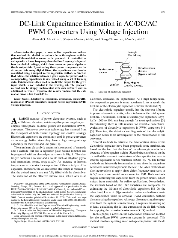 (PDF) DC-Capacitance Estimation of DC-Link Capacitors using AC Voltage Injection in AC/DC/AC PWM ...