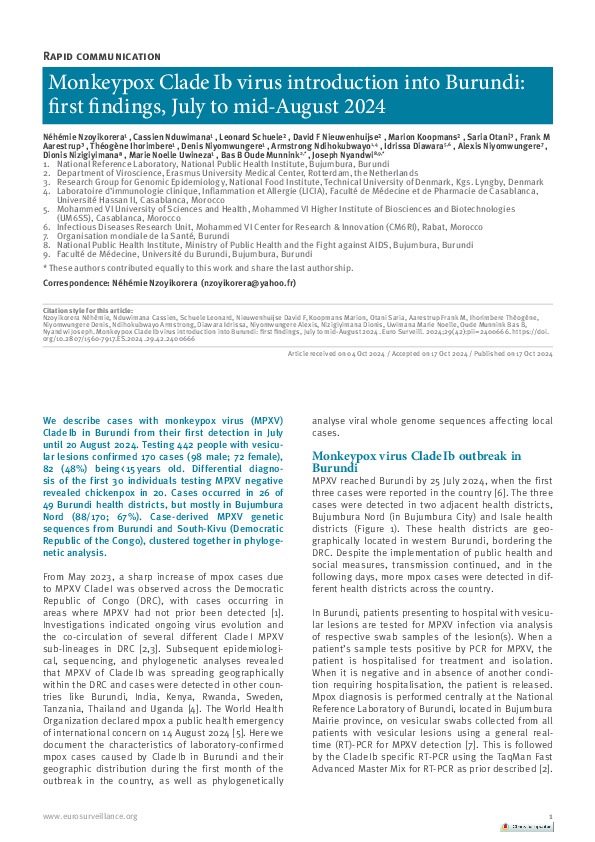 (PDF) Monkeypox Clade Ib virus introduction into Burundi