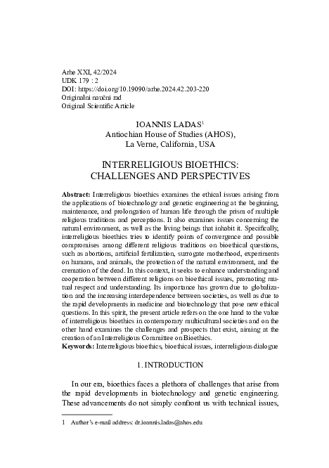(PDF) Interreligious Bioethics: Challenges and perspectives