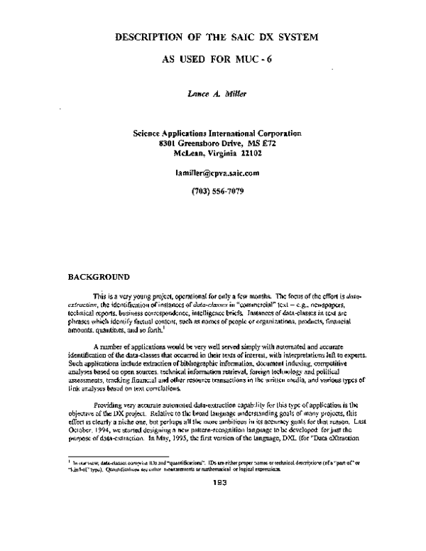 (PDF) Description of the SAIC DX system as used for MUC-6