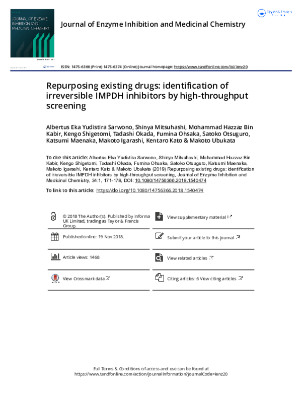 (PDF) Repurposing existing drugs: identification of irreversible IMPDH inhibitors by high ...