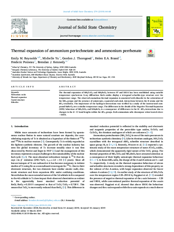 (PDF) Thermal expansion of ammonium pertechnetate and ammonium perrhenate