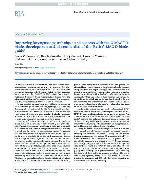 (PDF) Improving laryngoscopy technique and success with the C-MAC® D ...