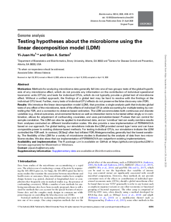 (PDF) Linear Decomposition Model for Microbiome Analysis