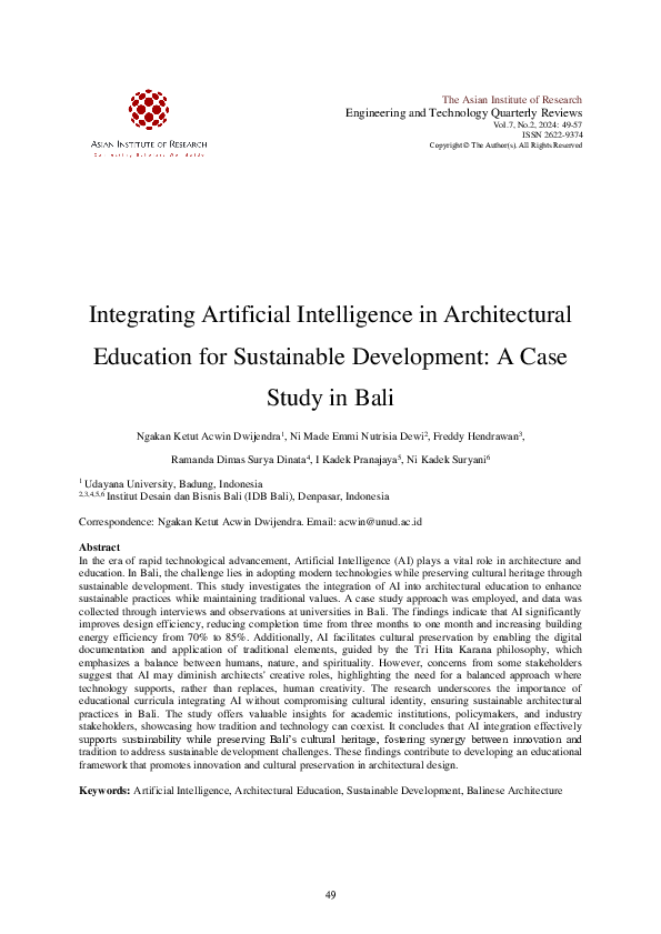 (PDF) Integrating Artificial Intelligence in Architectural Education for Sustainable Development ...
