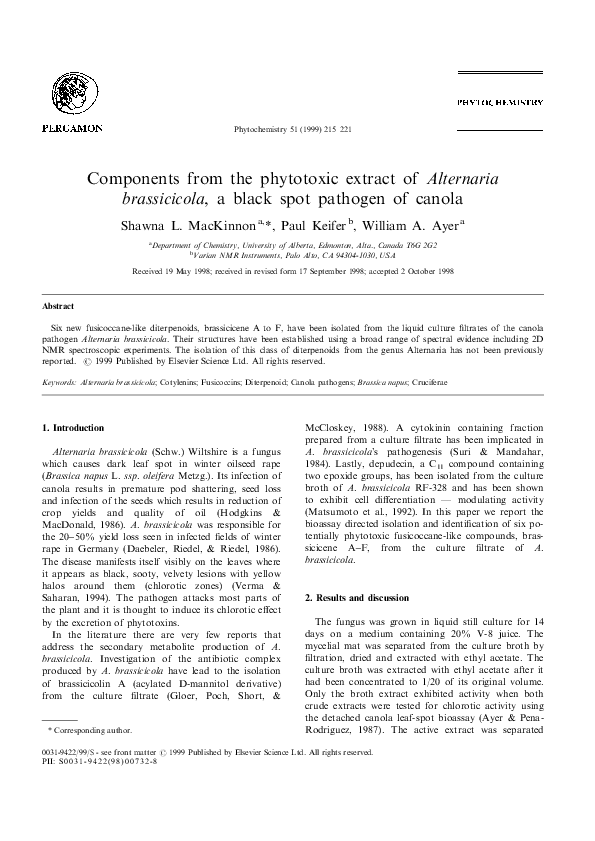 (PDF) Components from the phytotoxic extract of Alternaria brassicicola ...
