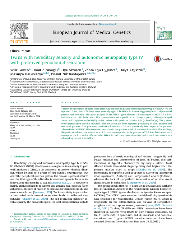 (PDF) Twins with hereditary sensory and autonomic neuropathy type IV ...