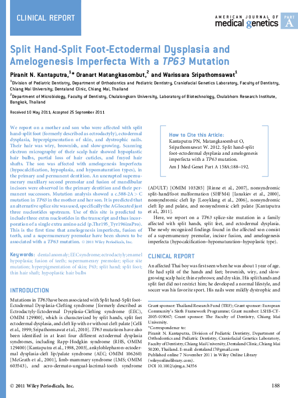 (PDF) Split hand‐split foot‐ectodermal dysplasia and amelogenesis ...