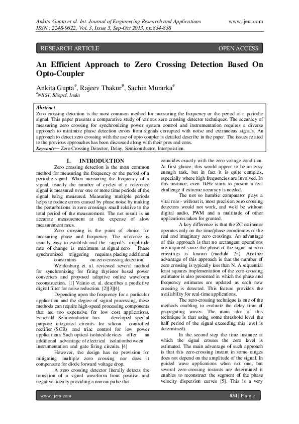 (PDF) Opto-Coupler Based Zero Crossing Detection