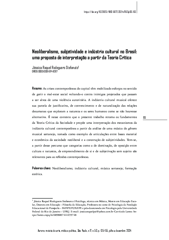 (PDF) Neoliberalismo, subjetividade e indústria cultural no Brasil: Uma ...