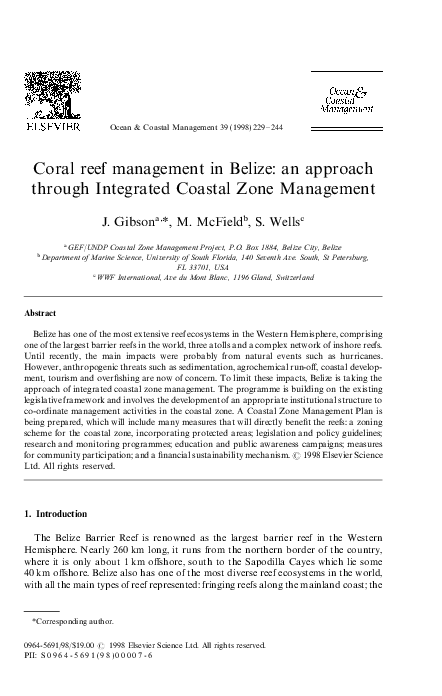 (PDF) Coral reef management in Belize: an approach through integrated ...