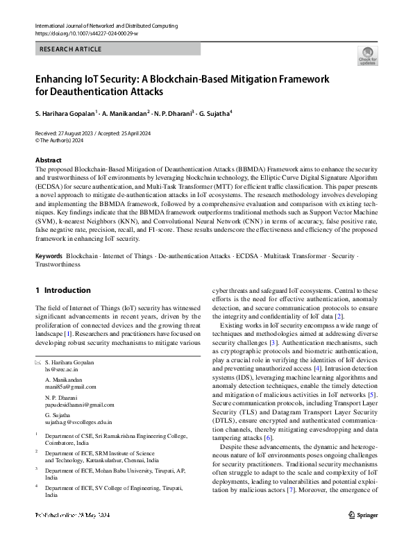 Pdf Enhancing Iot Security A Blockchain Based Mitigation Framework For Deauthentication Attacks