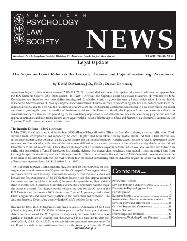 (PDF) Legal Update: The Supreme Court Rules on the Insanity Defense and ...