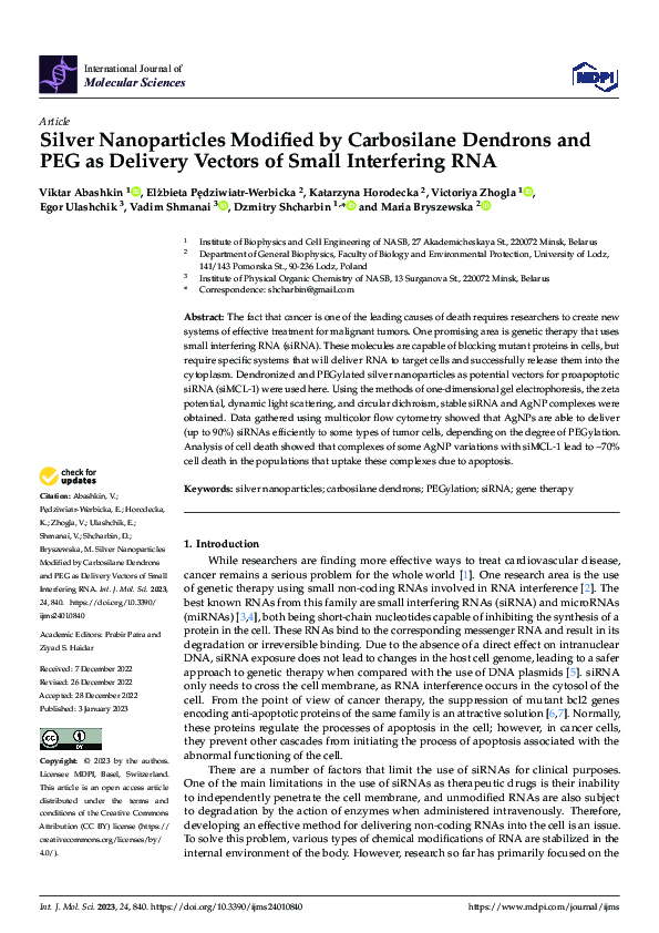 (PDF) Silver Nanoparticles Modified by Carbosilane Dendrons and PEG as ...