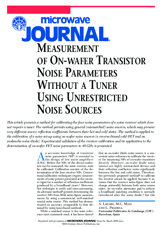 (PDF) Measurement of On-wafer Transistor Noise Parameters