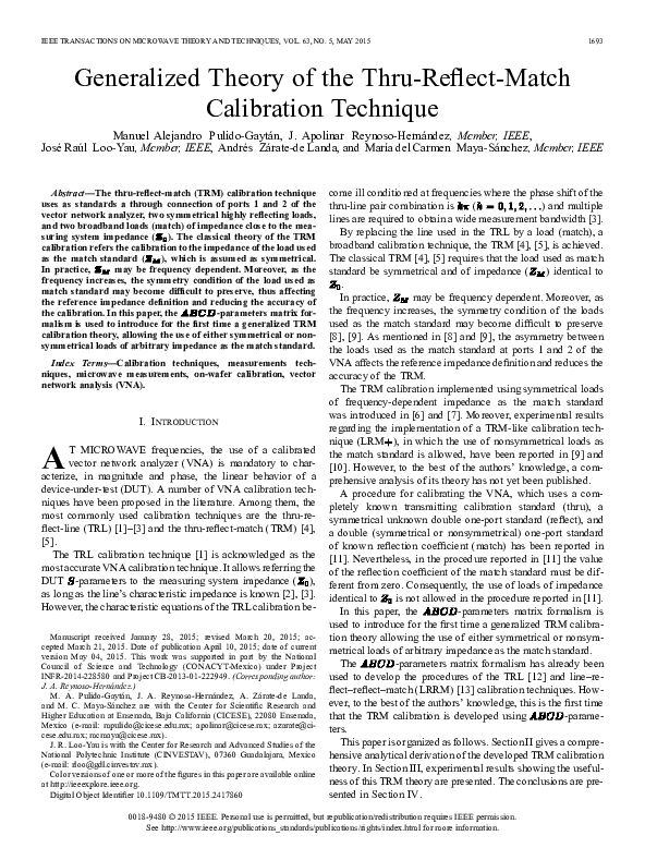 (PDF) Generalized Theory of the Thru-Reflect-Match Calibration Technique
