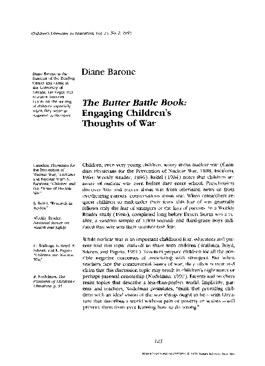 (PDF) The Butter Battle Book: Engaging children's thoughts of war