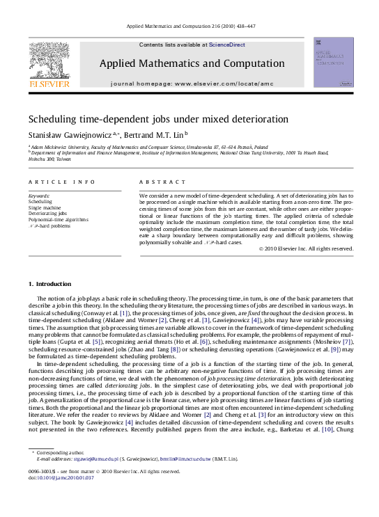 (PDF) Scheduling time-dependent jobs under mixed deterioration