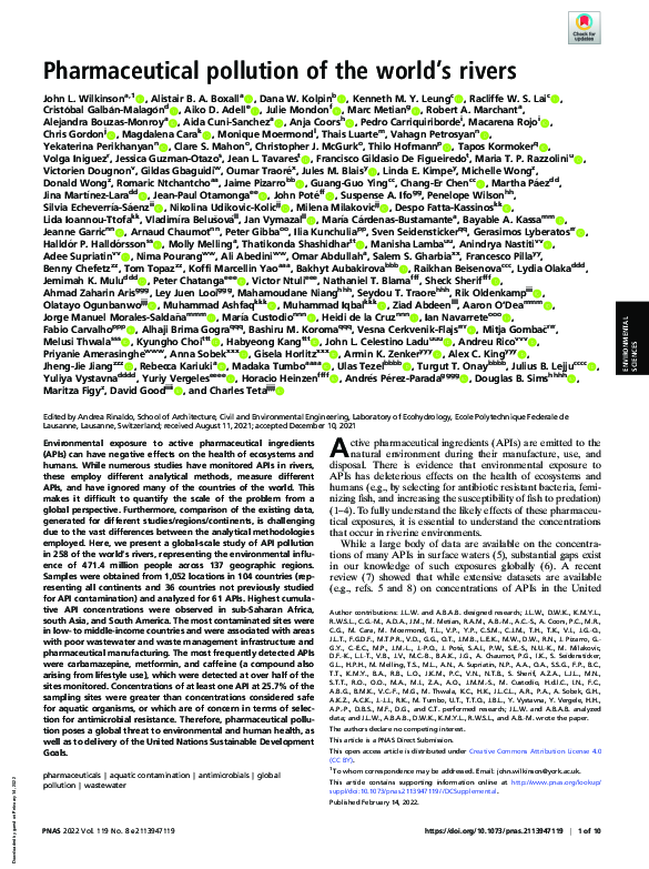 (PDF) Pharmaceutical pollution of the world’s rivers | Ziad Abdeen ...