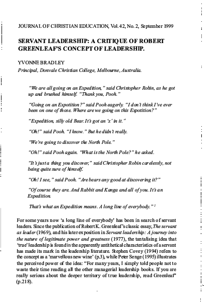 (PDF) Servant Leadersip: A Critique of Robert Greenleaf's Concept of ...