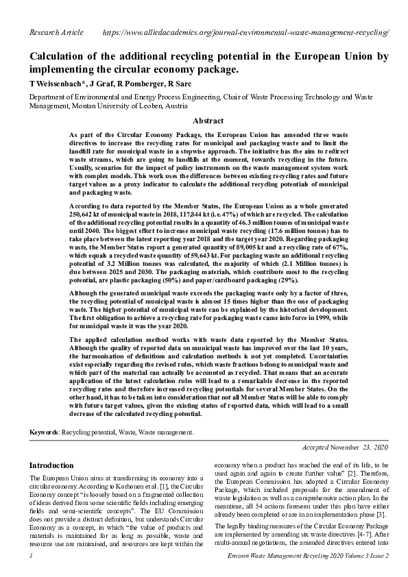 (PDF) Calculation of the additional recycling potential in the European Union by implementing ...