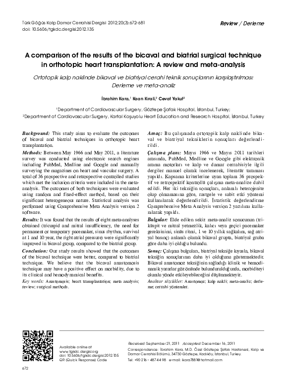 (PDF) A comparison of the results of the bicaval and biatrial surgical ...