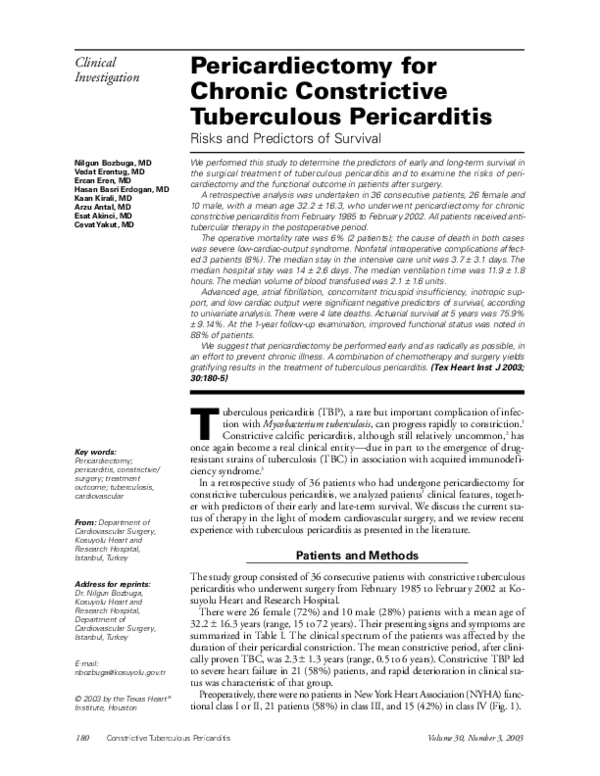 (PDF) Pericardiectomy for chronic constrictive tuberculous pericarditis ...