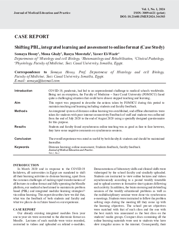 (PDF) Shifting PBL, integrated learning and assessment to online format (Case Study) | Yasser El ...